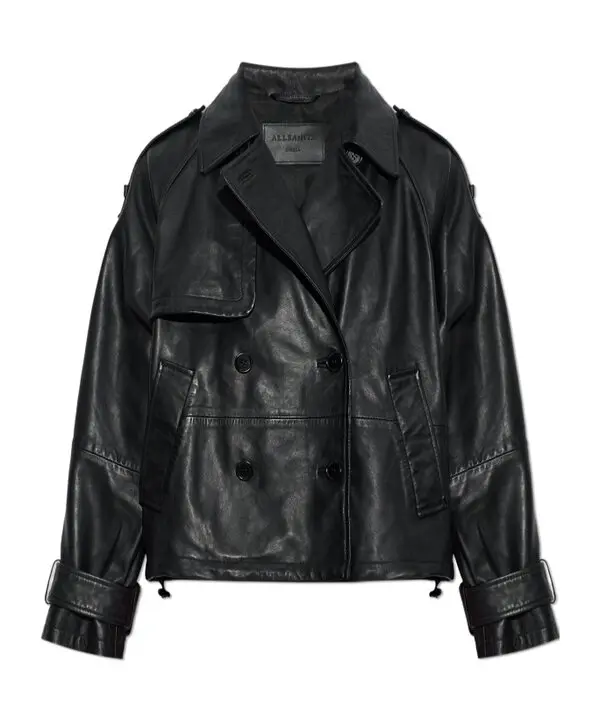 ALLSAINTS Long Sleeve Leather Double Breasted Jacket - Black