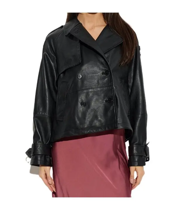 ALLSAINTS Long Sleeve Leather Double Breasted Jacket
