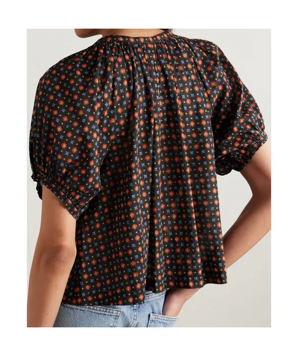 DÔEN June Gathered Floral-print Organic Cotton-voile Blouse - Multi-color