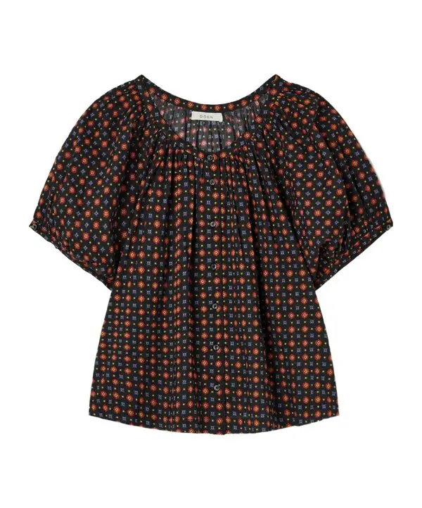 DÔEN June Gathered Floral-print Organic Cotton-voile Blouse - Multicolour