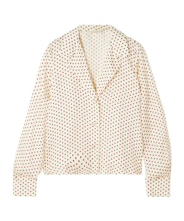 DÔEN Polka-dot Silk-blend Twill Blouse - White