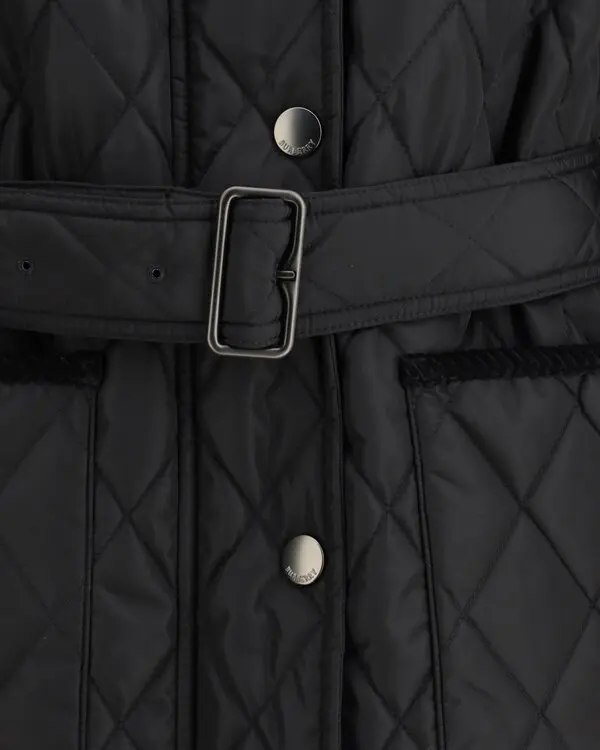 Burberry Quilted Belted Jacket With Zip And Snap Fastening