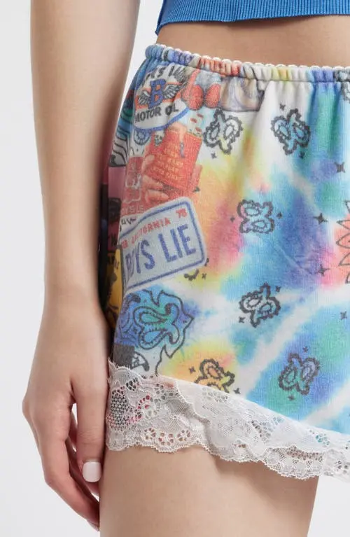 BOYS LIE Danna Tie-dye Hacci Shorts With Lace Trim