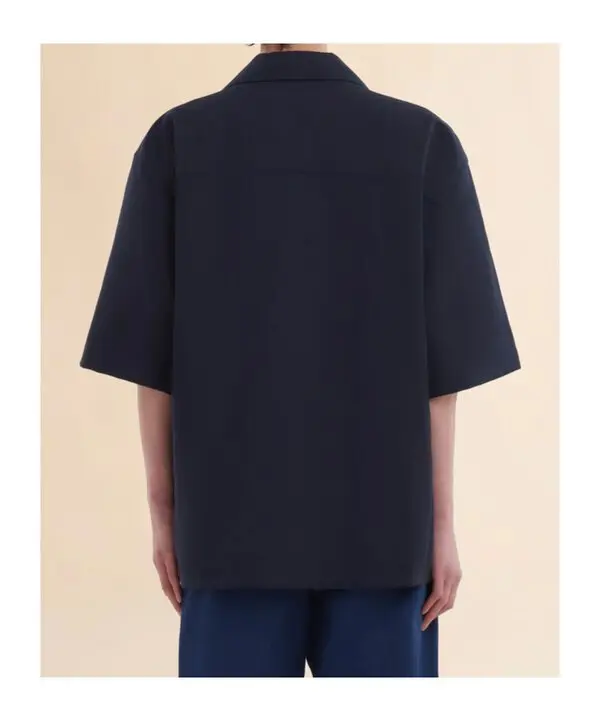 Marni Deep Blue Tropical Wool Bowling Shirt With Mending