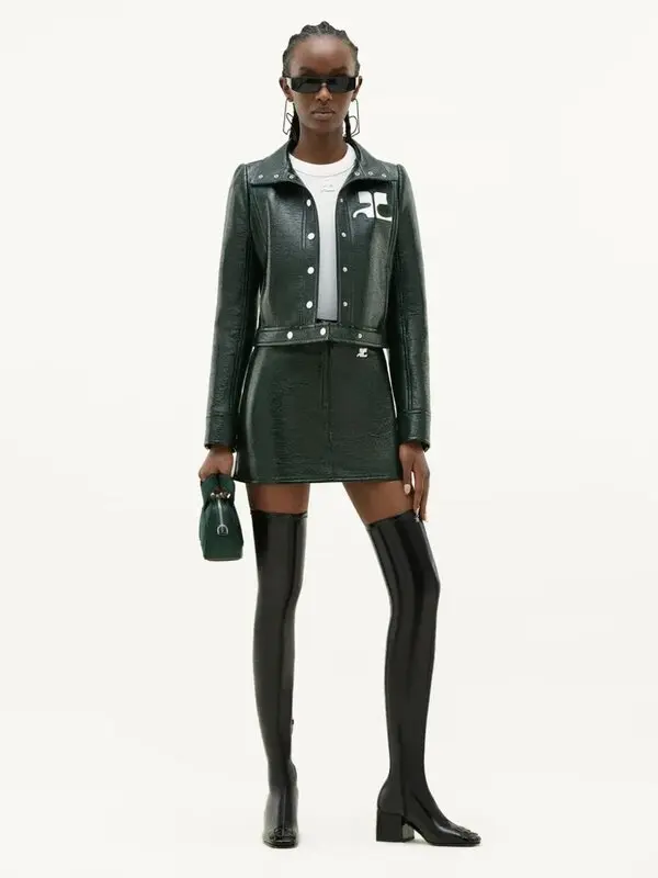 COURREGES Dark Reedition Vinyl Cropped Jacket - Green