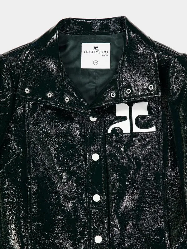 COURREGES Dark Reedition Vinyl Cropped Jacket - Green