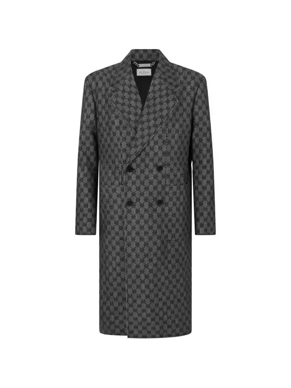 Philipp Plein Monogram Jacquard Double-breasted Coat