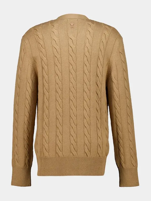 AMI Paris Camel Cable Stitch V-neck Cardigan
