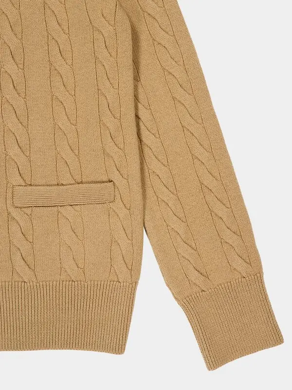 AMI Paris Camel Cable Stitch V-neck Cardigan