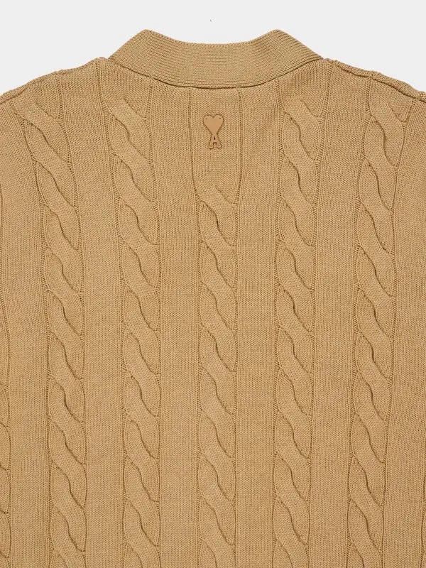 AMI Paris Camel Cable Stitch V-neck Cardigan
