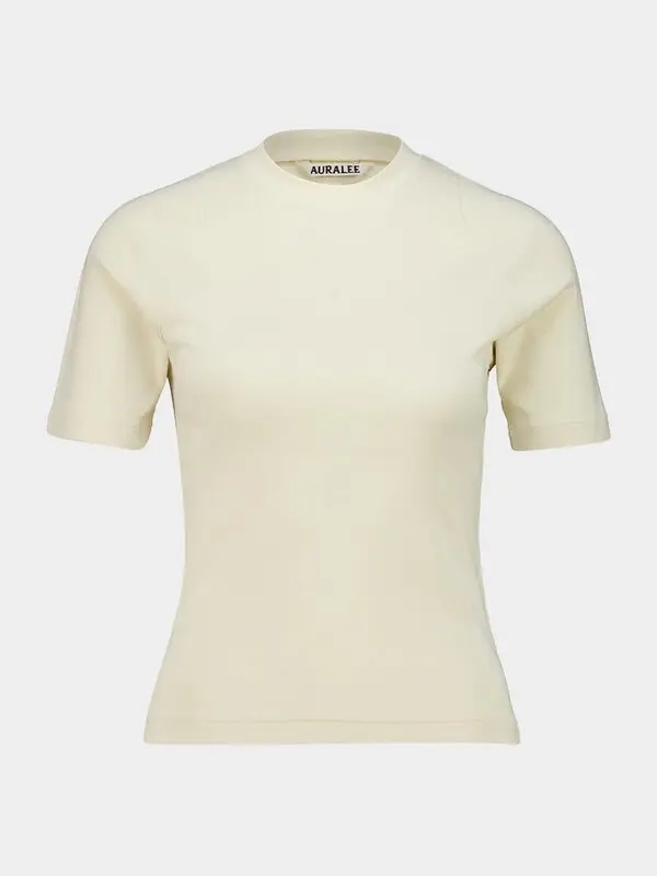 Auralee Ivory Organic Cotton Fine Rib T-shirt - Cream