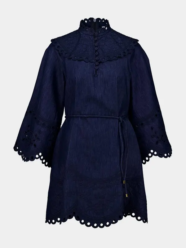 Zimmermann Mahon Broderie Denim Mini Dress - Blue