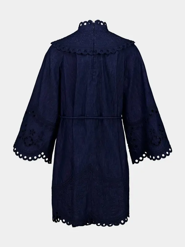 Zimmermann Mahon Broderie Denim Mini Dress - Blue