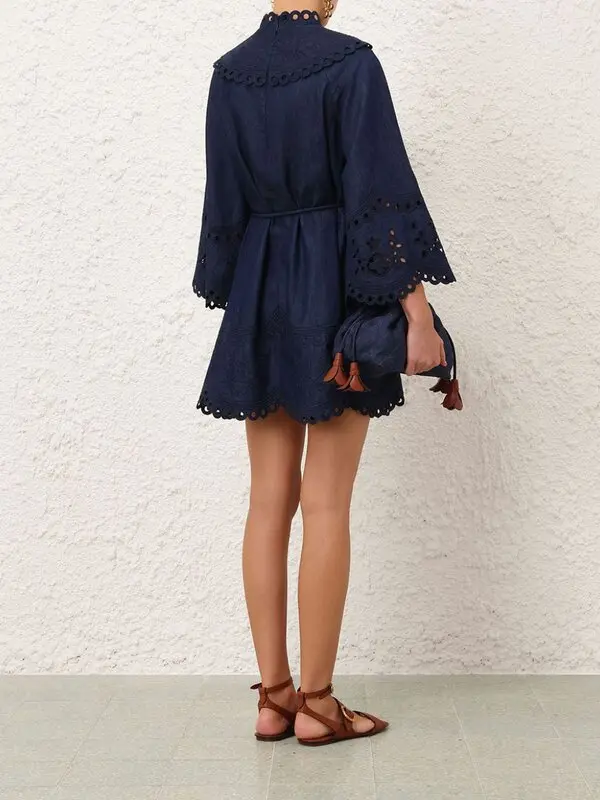 Zimmermann Mahon Broderie Denim Mini Dress - Blue