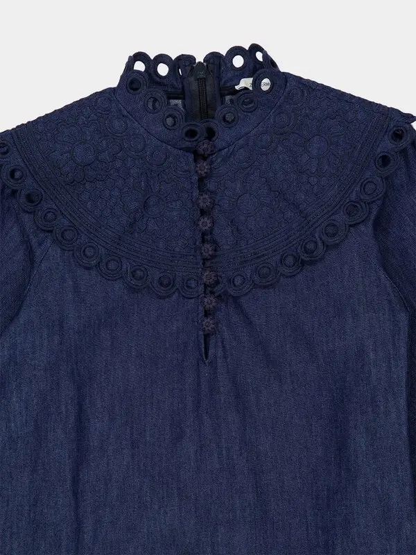 Zimmermann Mahon Broderie Denim Mini Dress - Blue