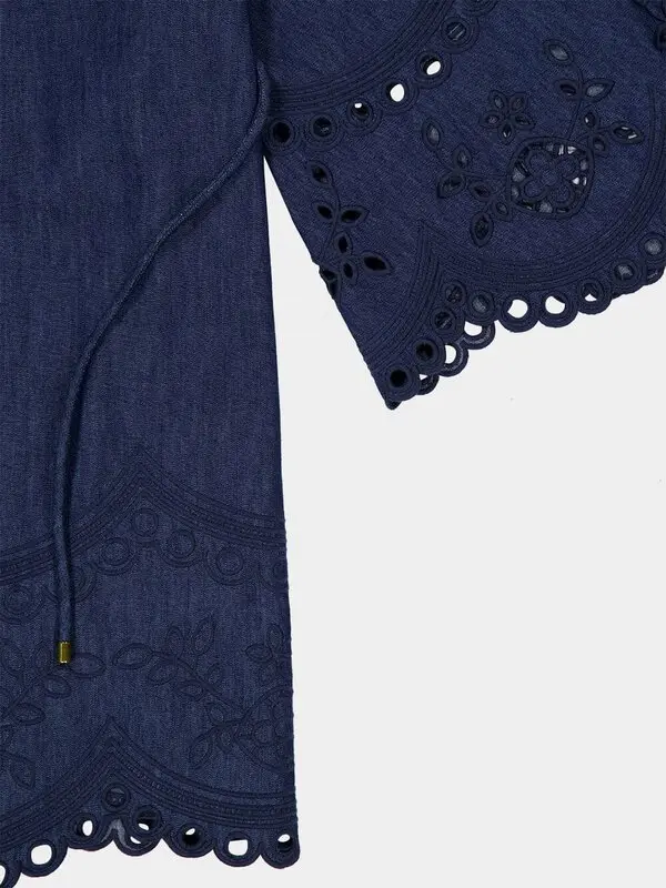 Zimmermann Mahon Broderie Denim Mini Dress - Blue
