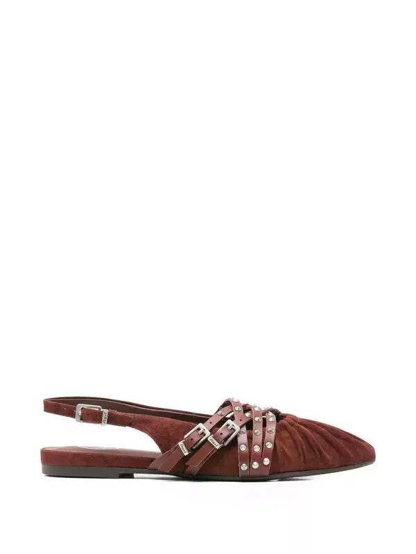 Ash Studded Buckled Flat Pumps