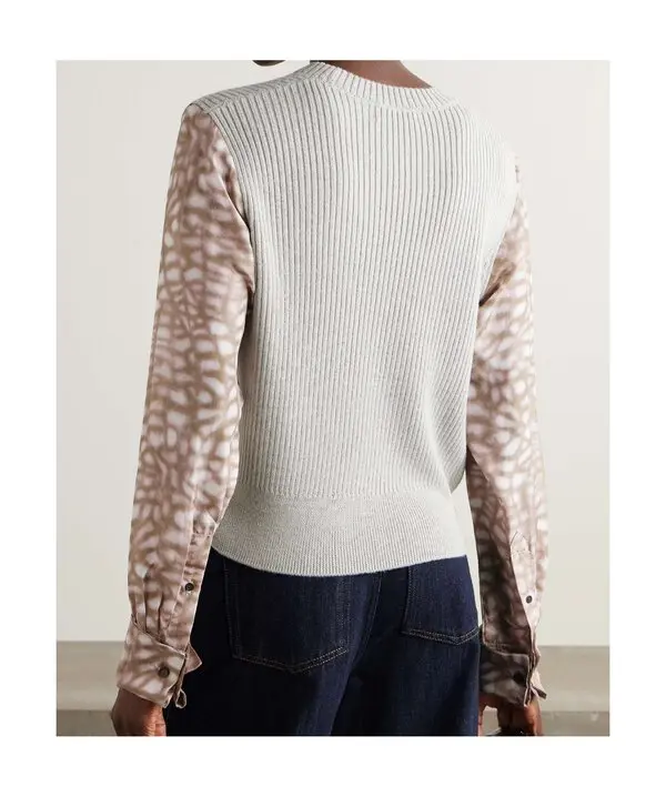 Dries Van Noten Ribbed-knit And Printed Satin Sweater