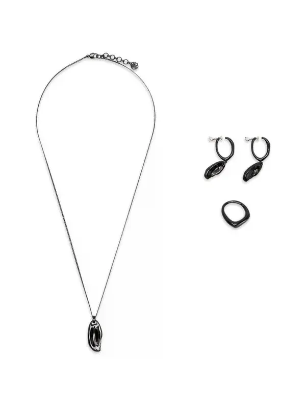 Alexander McQueen Sculpted Pendant Necklace, Cable-link Chain, And Hoop Earrings Set - Black