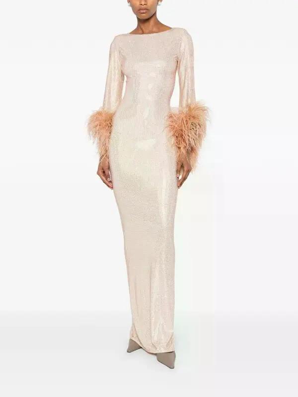 MIRON Feather-trim Crystal-embellished Dress