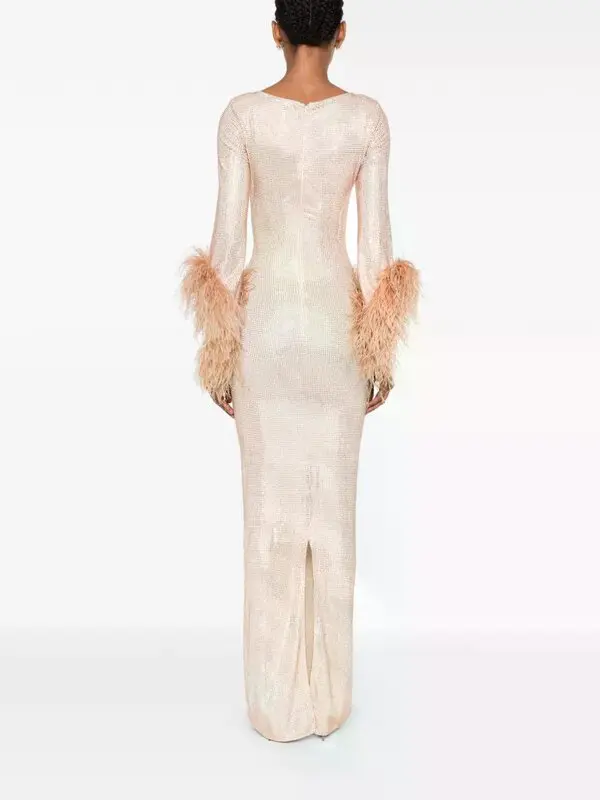 MIRON Feather-trim Crystal-embellished Dress