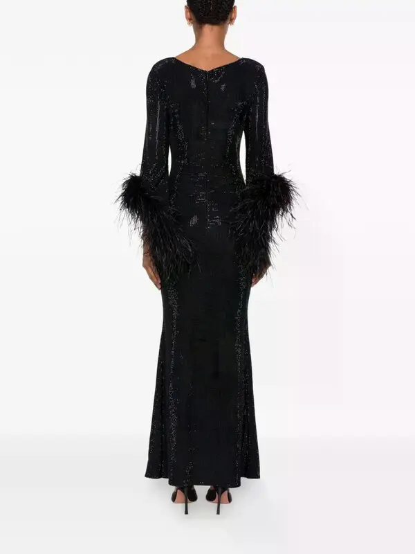MIRON Crystal Embellished Feather Trim Dress
