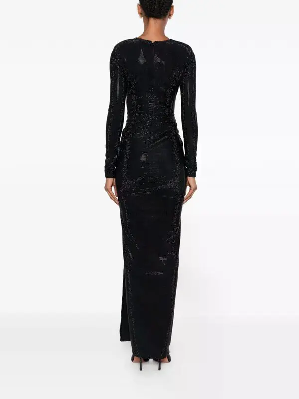 MIRON V-neck Floral Appliqué Maxi Dress