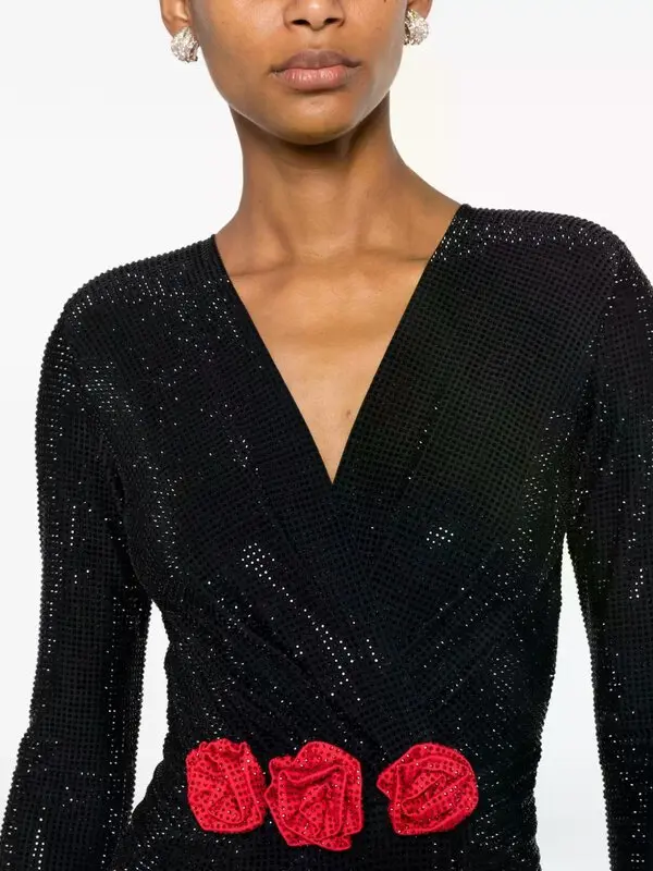 MIRON V-neck Floral Appliqué Maxi Dress