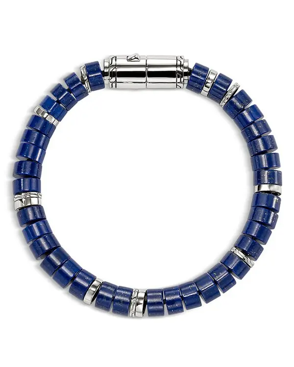 John Hardy Sterling Silver Heishi Stone Rondelle Bead Bracelet - Silver/lapis Lazuli