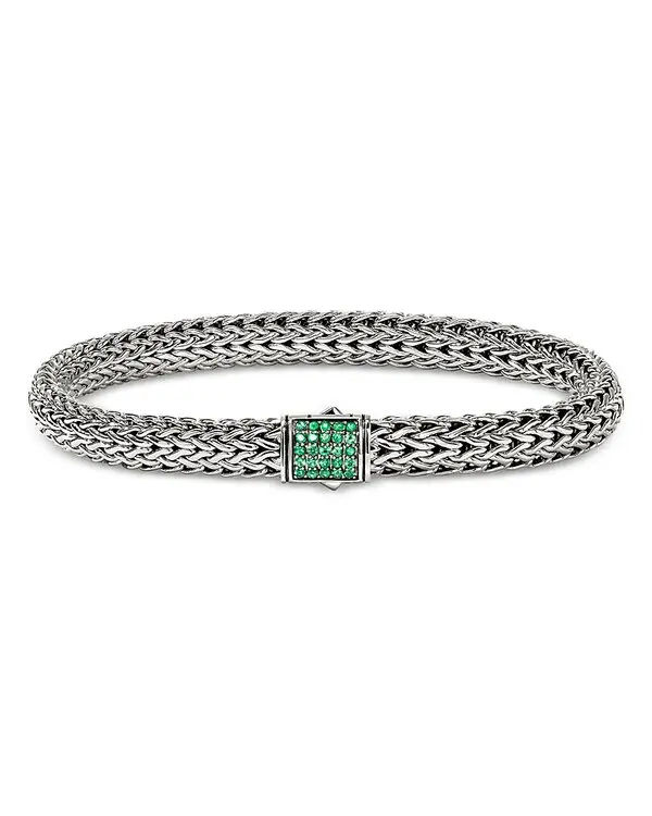 John Hardy Sterling Silver Woven Link Bracelet - Emerald