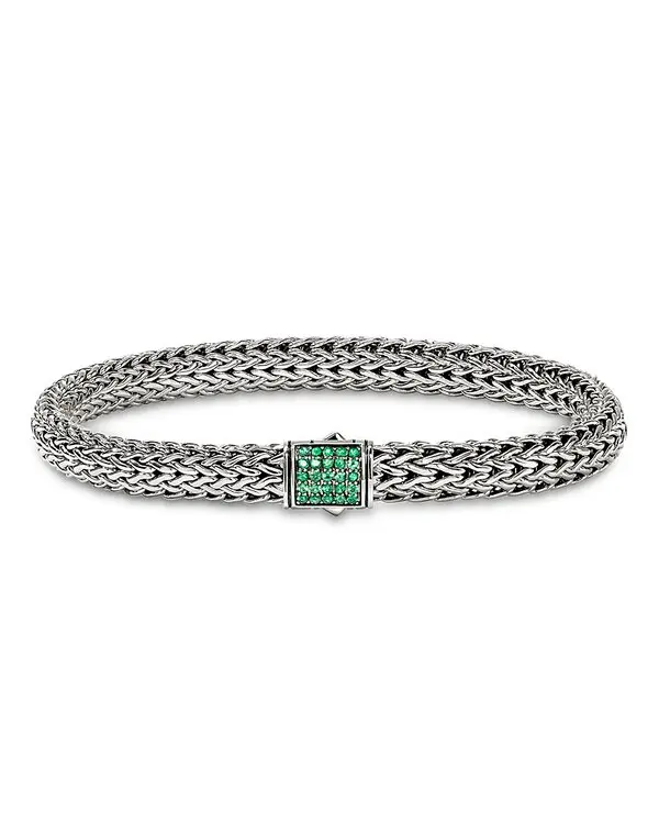 John Hardy Sterling Silver Gemstone Cluster Woven Link Bracelet - Silver/green