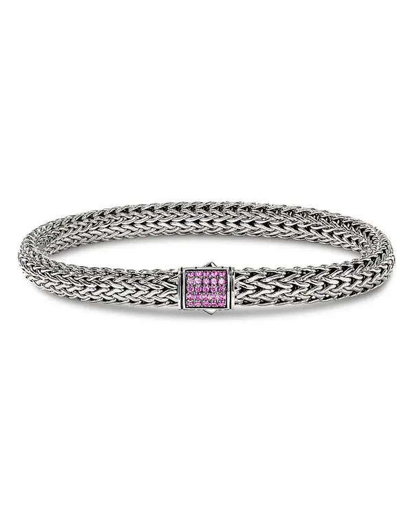 John Hardy Sterling Silver Gemstone Cluster Woven Link Bracelet - Silver/pink
