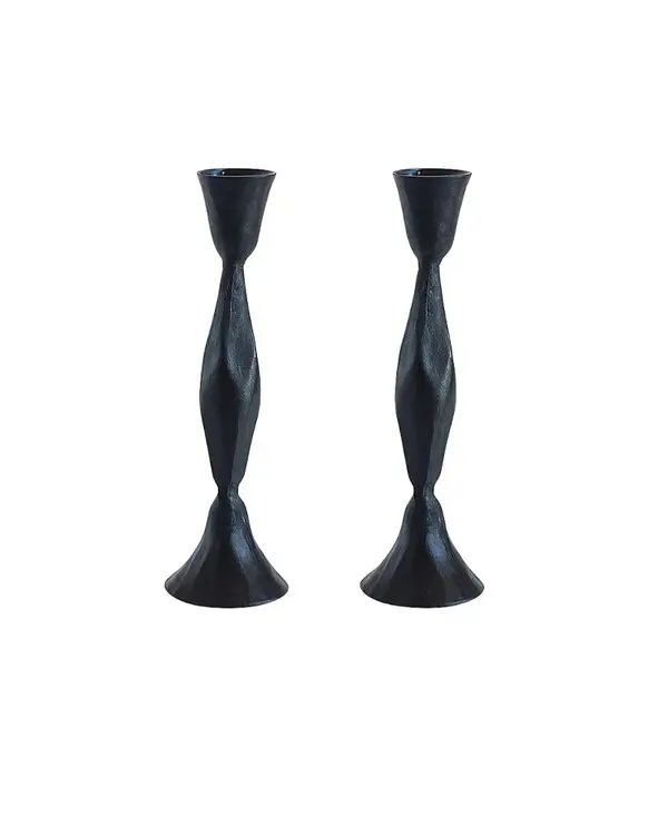 CREATIVE WOMEN High Diamond Handforged Iron Candle Stand, Set Of 2 - Black