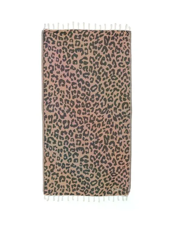 MC2 SAINT BARTH Foutas Leopard-print Fringed Beach Towel - Brown