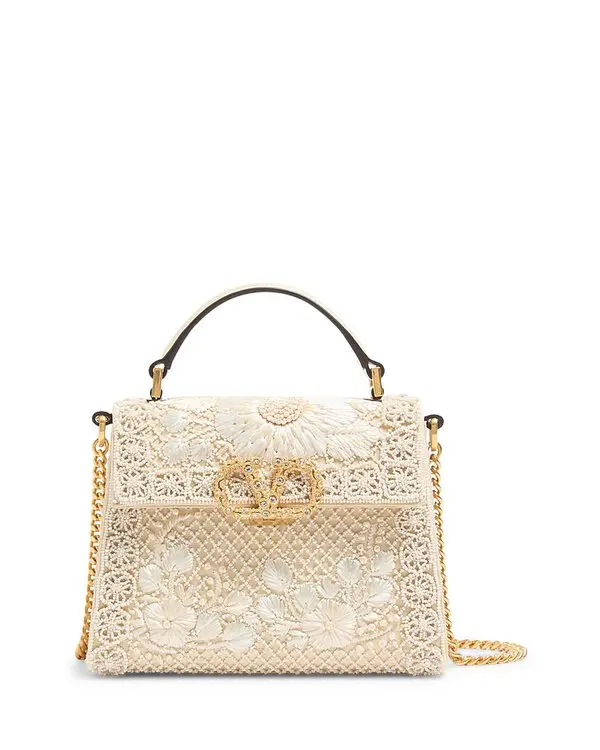 Valentino Garavani Vsling Mini Beaded & Embroidered Handbag - White/cream