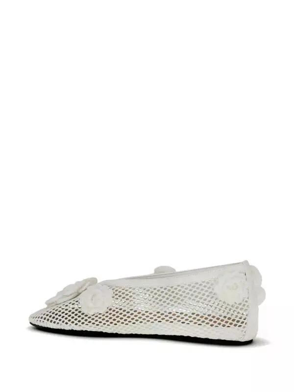 GANNI Jenny Flower-embellished Mesh Ballet Flats - White