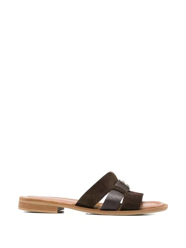 SERGIO MORETTI FIRENZE Suede Logo Plaque Slippers