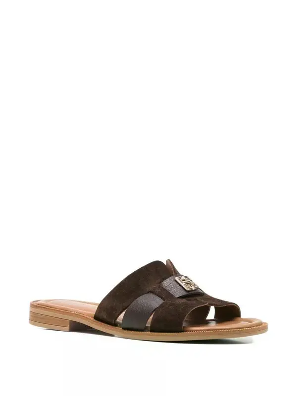 SERGIO MORETTI FIRENZE Suede Logo Plaque Slippers