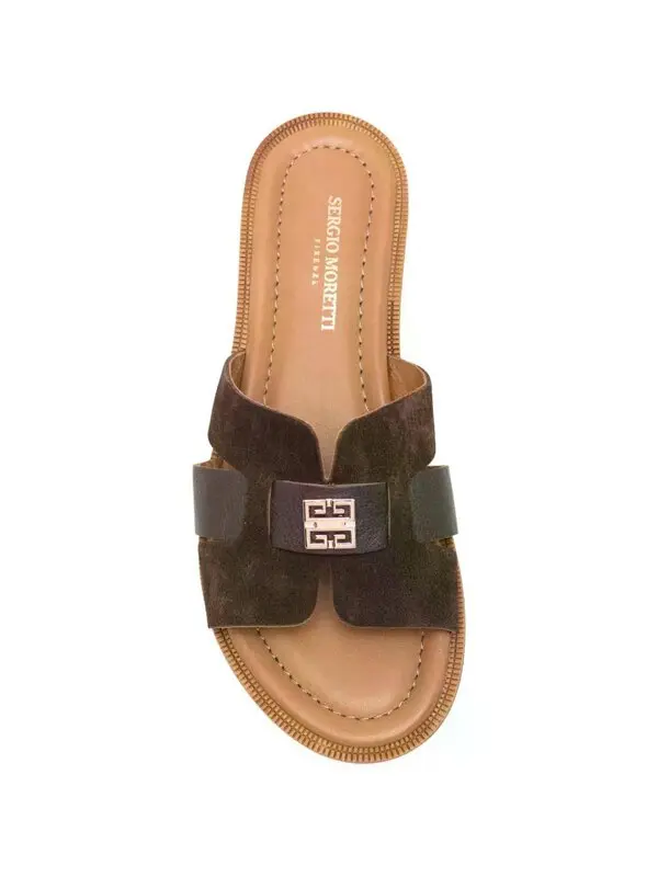 SERGIO MORETTI FIRENZE Suede Logo Plaque Slippers