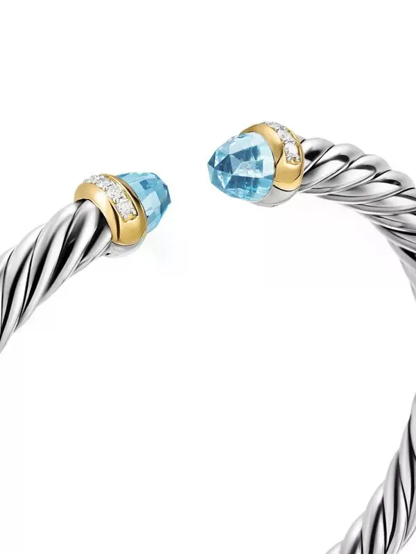 David Yurman Cable Flex® Bracelet In Sterling With Yellow Gold And Sky Blue Topaz