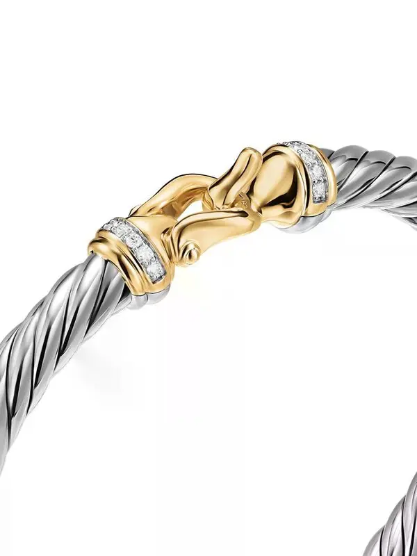 David Yurman Cable Flex® Buckle Bracelet With Pave Diamonds In Sterling And 14k Yellow Gold