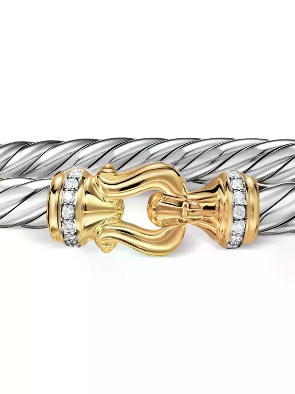 David Yurman Cable Flex® Buckle Bracelet With Pave Diamonds In Sterling And 14k Yellow Gold