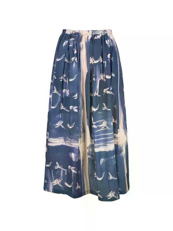 ODEEH Abstract Print Pleated Maxi Skirt