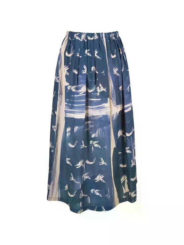 ODEEH Abstract Print Pleated Maxi Skirt