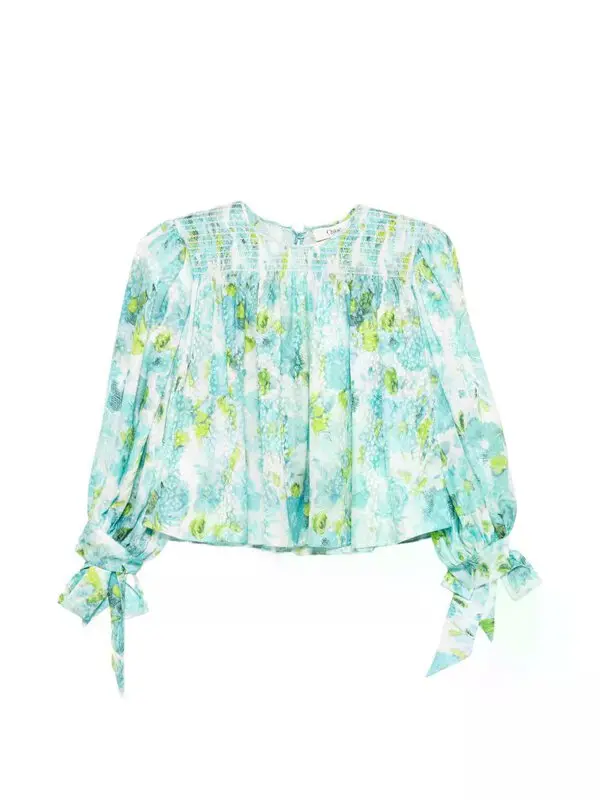 Chloé Floral Jacquard Crew Neck Blouse - Blue
