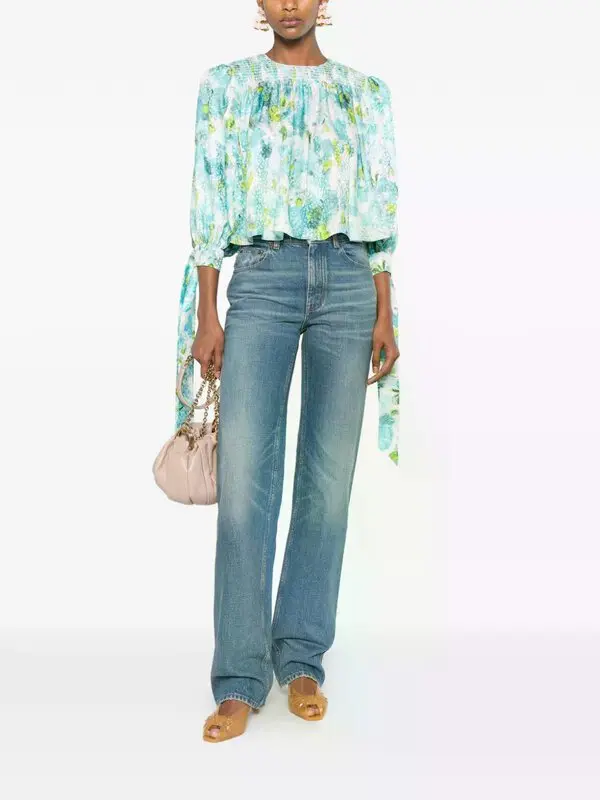 Chloé Floral Jacquard Crew Neck Blouse - Blue
