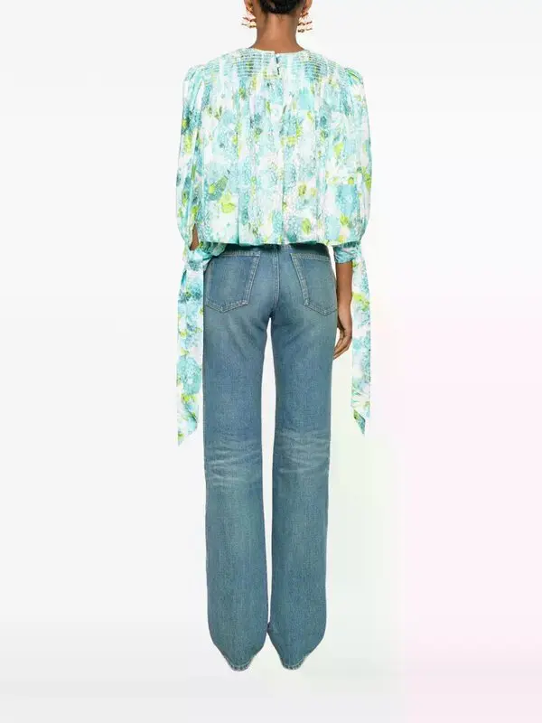 Chloé Floral Jacquard Crew Neck Blouse - Blue