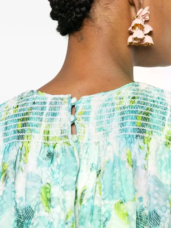 Chloé Floral Jacquard Crew Neck Blouse - Blue