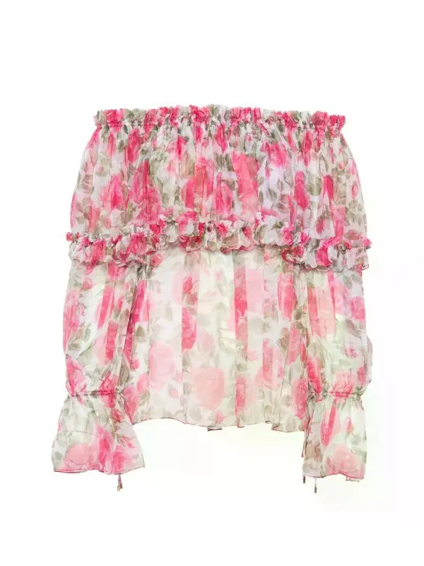 Chloé Floral-print Off-the-shoulder Blouse - Pink
