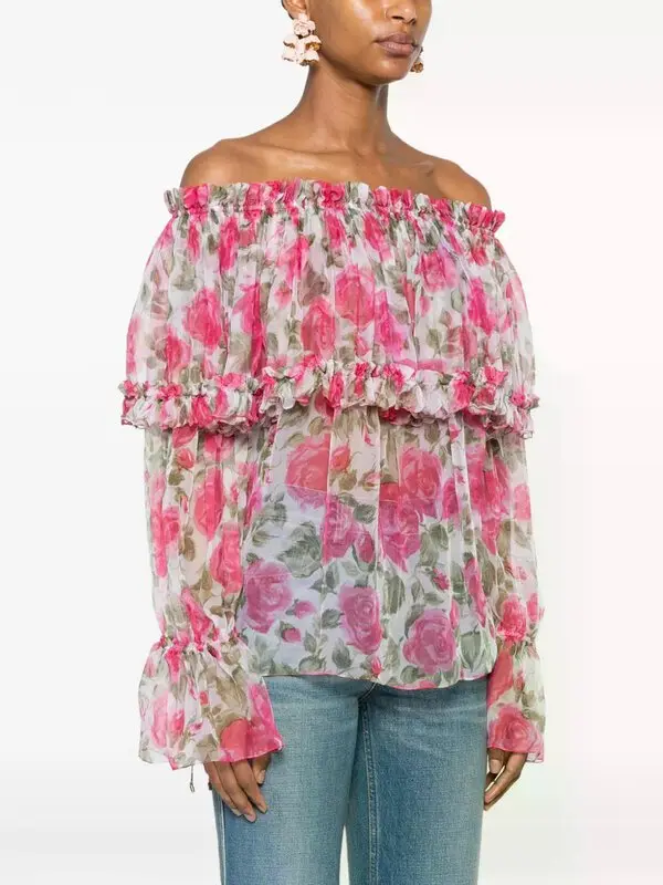 Chloé Floral-print Off-the-shoulder Blouse - Pink
